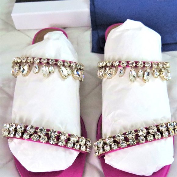 Aquazzura | Shoes | Aquazzura Crystal Studded Pink Satin Slides | Poshmark